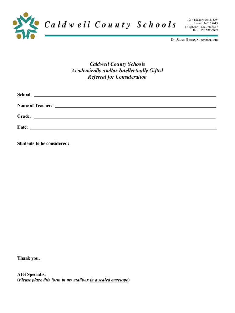 Fillable Online AIG Teacher Referral Form Fax Email Print - pdfFiller
