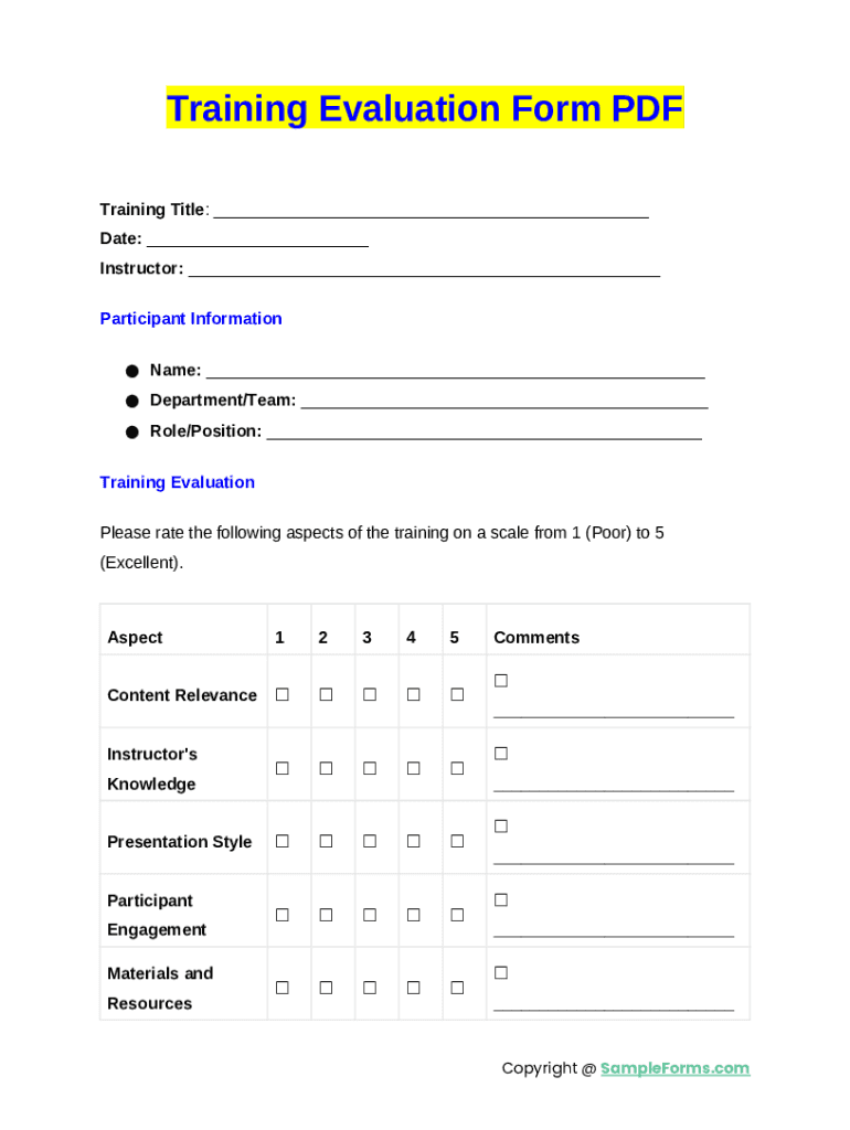 Participant Post-Training Evaluation .pdf Doc Template | pdfFiller