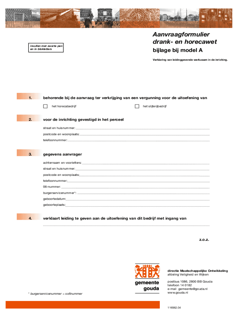 Invulbaar Online en horecavergunning bijlage Model A Faxnummer Email ...