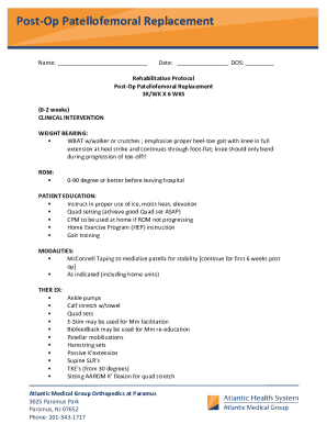 Fillable Online Patellofemoral Replacement Physical Therapy Protocol ...