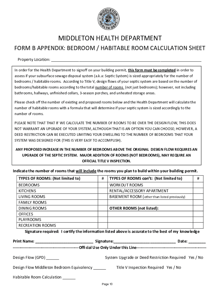 Fillable Online form b appendix: bedroom / habitable room calculation ...