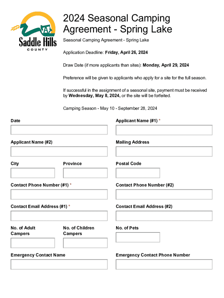 Fillable Online Book Spring Lake Campground in Saddle Hills, ALBERTA ... Fax Email Print - pdfFiller