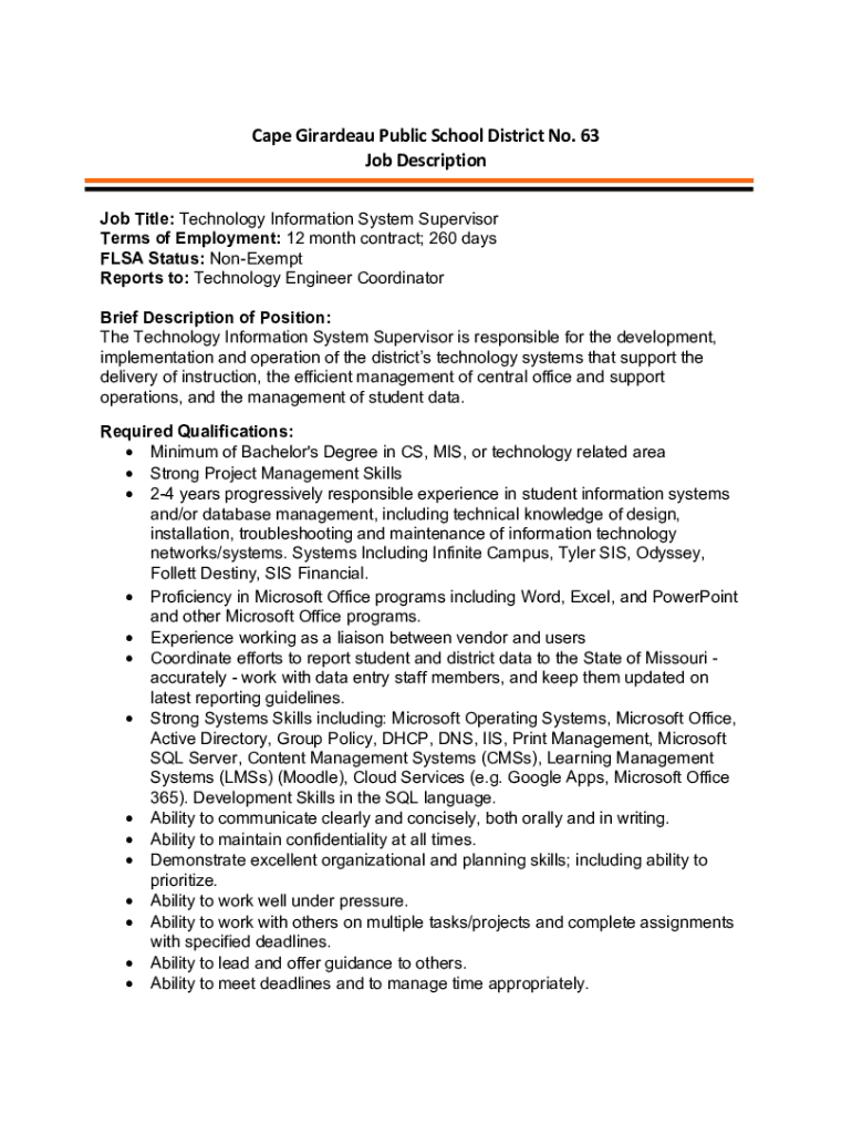 Fillable Online Technology Information Systems Supervisor.docx Fax Email Print - pdfFiller