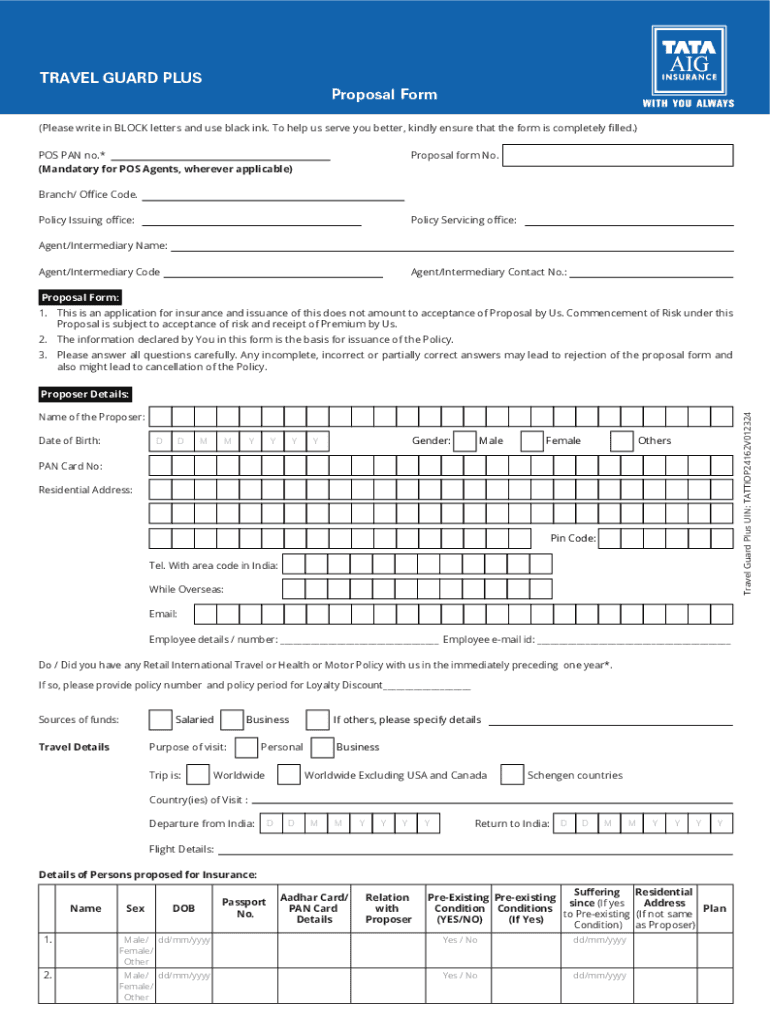 Fillable Online Travel Guard Global Travel Proposal Form.p65 Fax Email ...