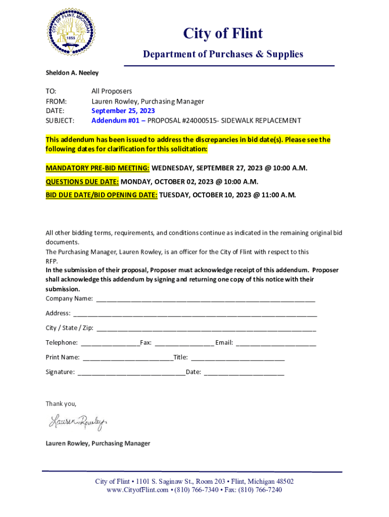 Fillable Online Addendum #01 PROPOSAL #24000515- SIDEWALK REPLACEMENT ...