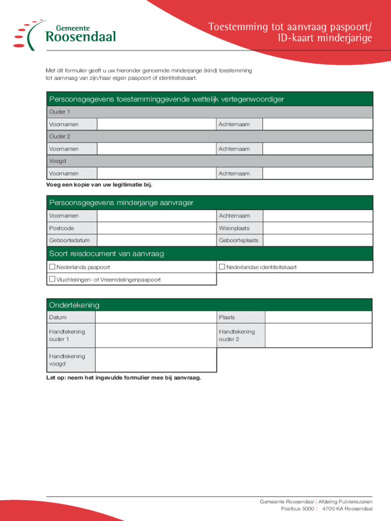 Invulbaar Online Toestemming tot aanvraag paspoort/ ID-kaart ...