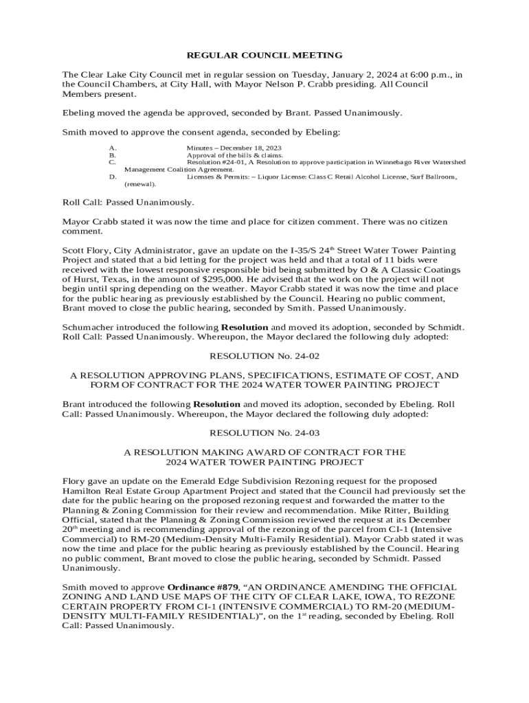 tentative agenda clear lake city council city hall Doc Template | pdfFiller