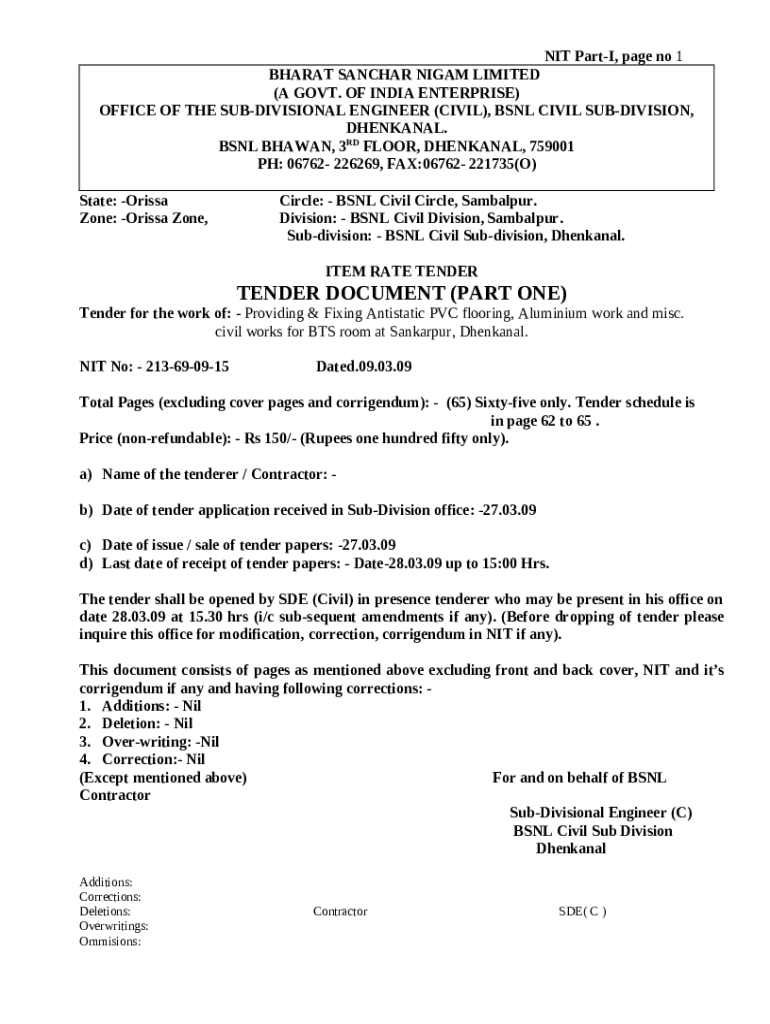 Zone: -Orissa Zone,Division: - BSNL Civil Division,Sambalpur Doc Template | pdfFiller