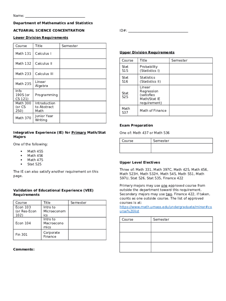 Program: Mathematics, Actuarial Science Concentration, B.A. Doc Template | pdfFiller