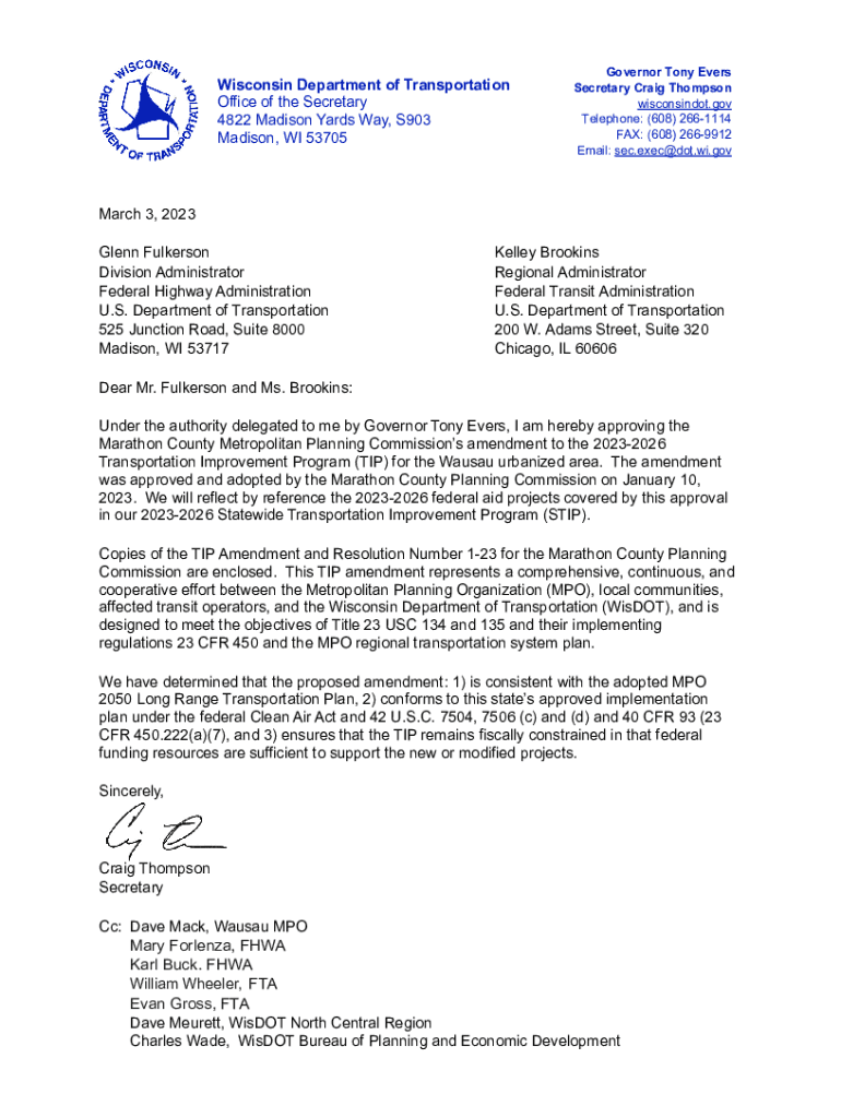 Fillable Online WisDOT Secretary Craig Thompson elected AASHTO VP Fax ...