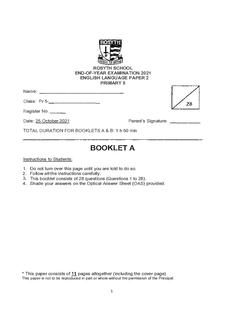 Fillable Online ENGLISH LANGUAGE PAPER 2 Fax Email Print - pdfFiller