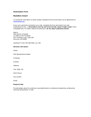 IISE - Community - Societies and Divisions Awards Doc Template | pdfFiller