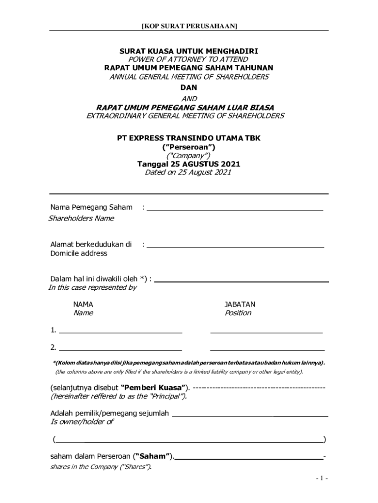 Fillable Online PT EXPRESS TRANSINDO UTAMA TBK Fax Email Print - pdfFiller