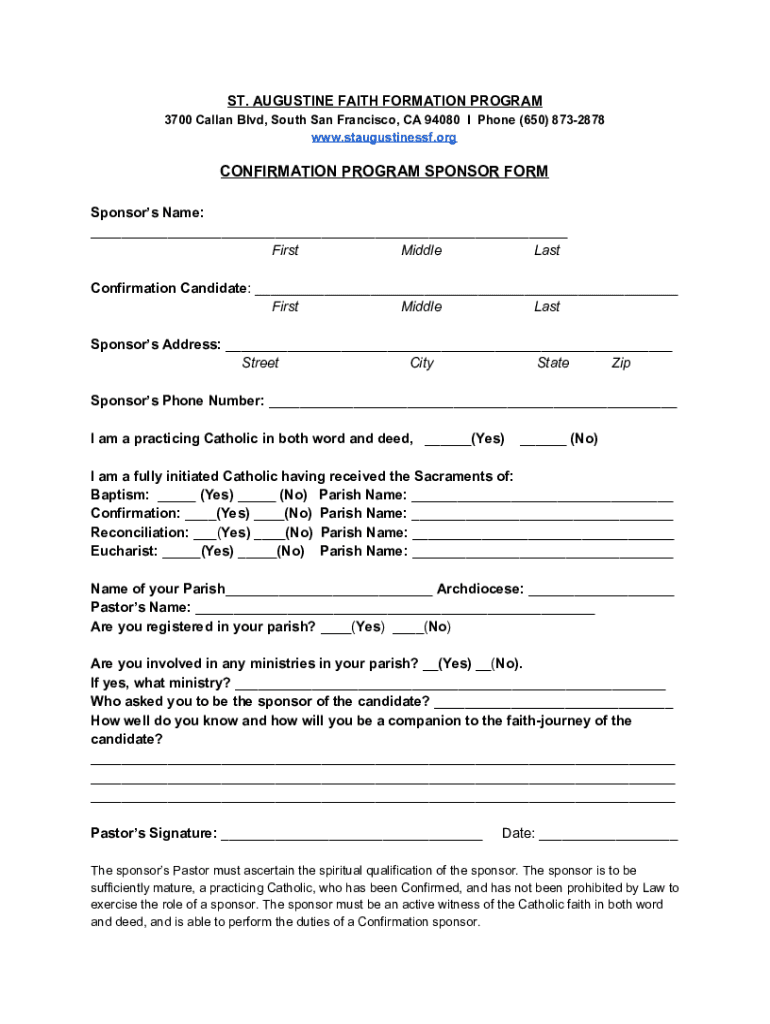 Fillable Online Faith Formation Program - St. Augustine Catholic Church Fax Email Print - pdfFiller