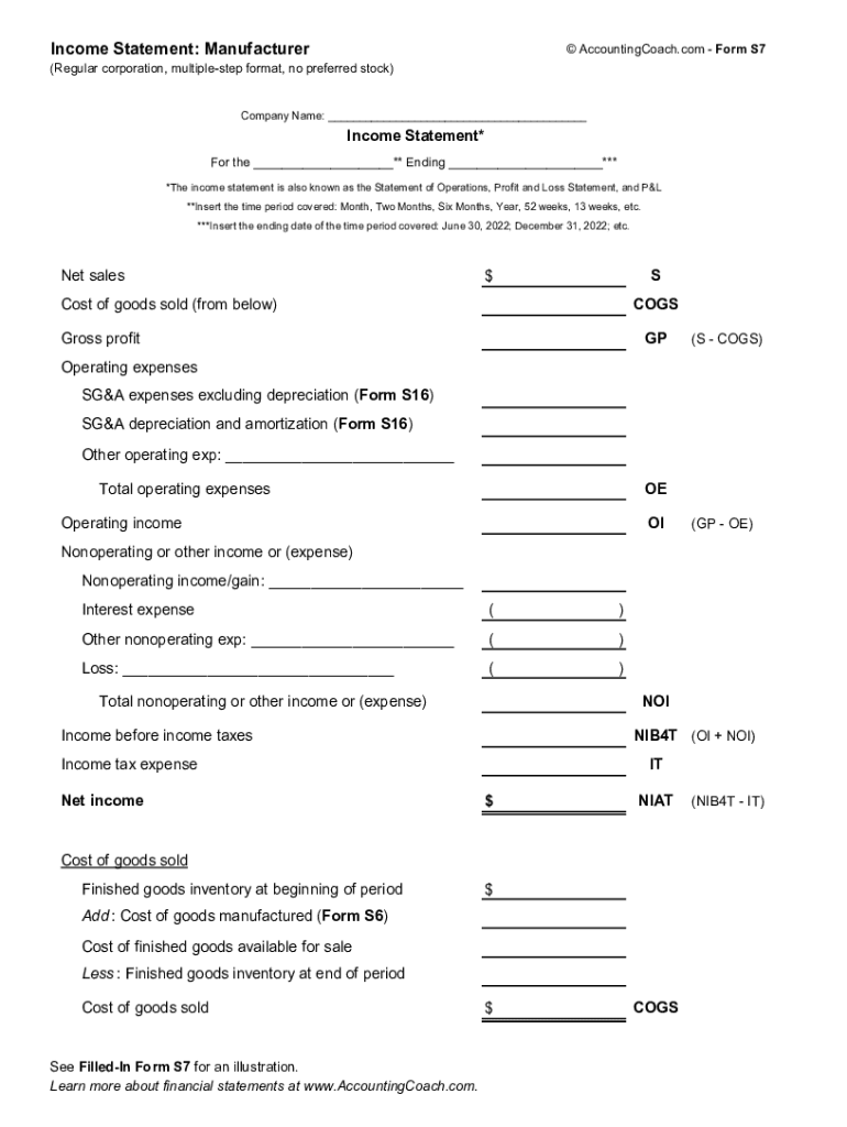 Fillable Online Income Statement(Explanation Part 1) Fax Email Print ...
