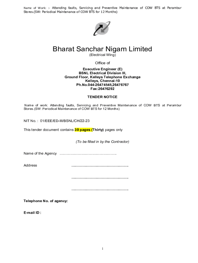 Fillable Online DNIT COW BTS Preventive Mtce for 12 Months Fax Email ...