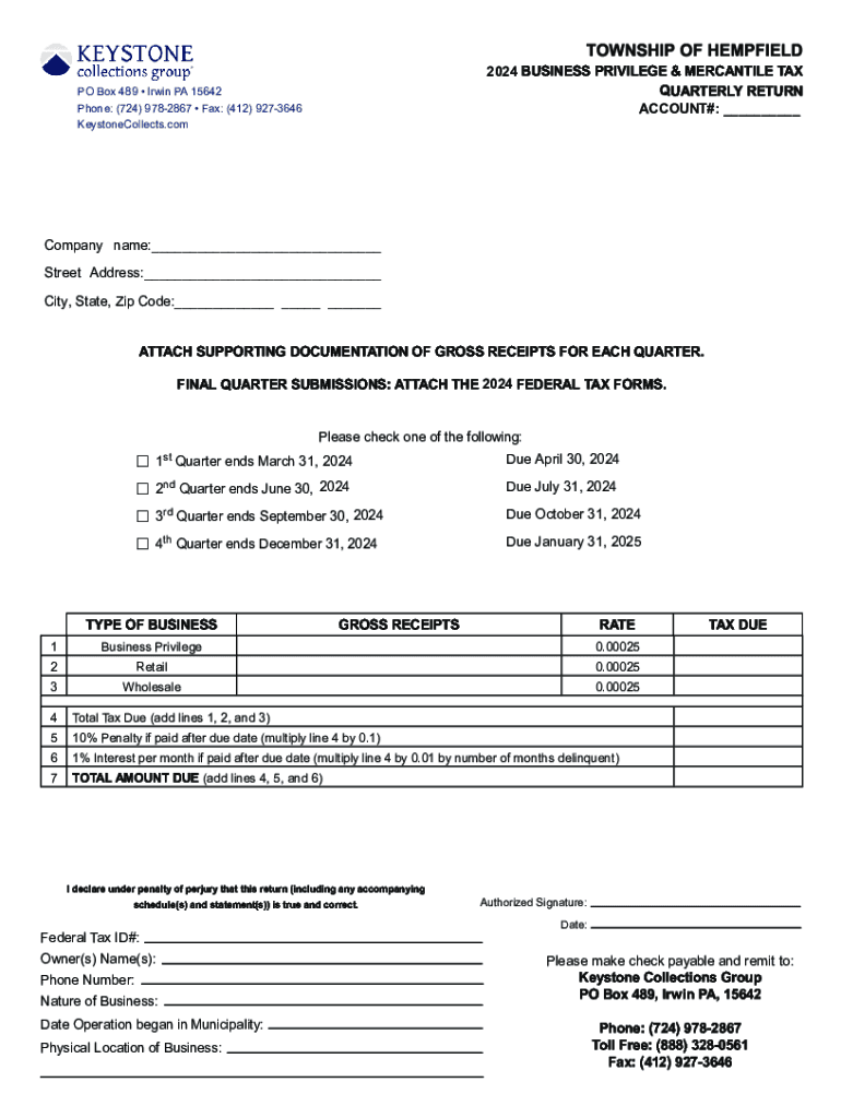 Fillable Online Hempfield Township Business Privilege/Mercantile Final ...