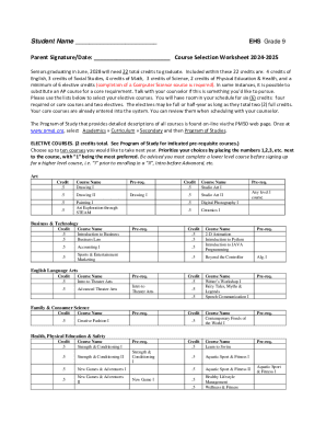 Fillable Online 2024-2025 Grade 9 Course Selection Worksheet Fax Email ...