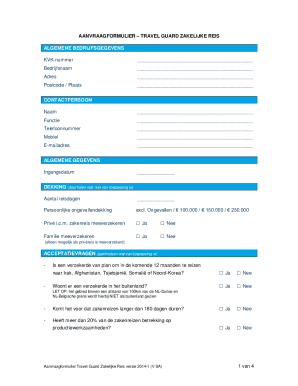 Invulbaar Online AANVRAAGFORMULIER TRAVEL GUARD ZAKELIJKE REIS ...