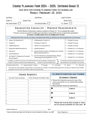 Fillable Online Course Planning Form 20242025: Entering Grade 12 Fax ...