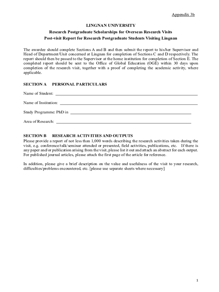Fillable Online ln edu Post-visit Report for Research Postgraduate ...