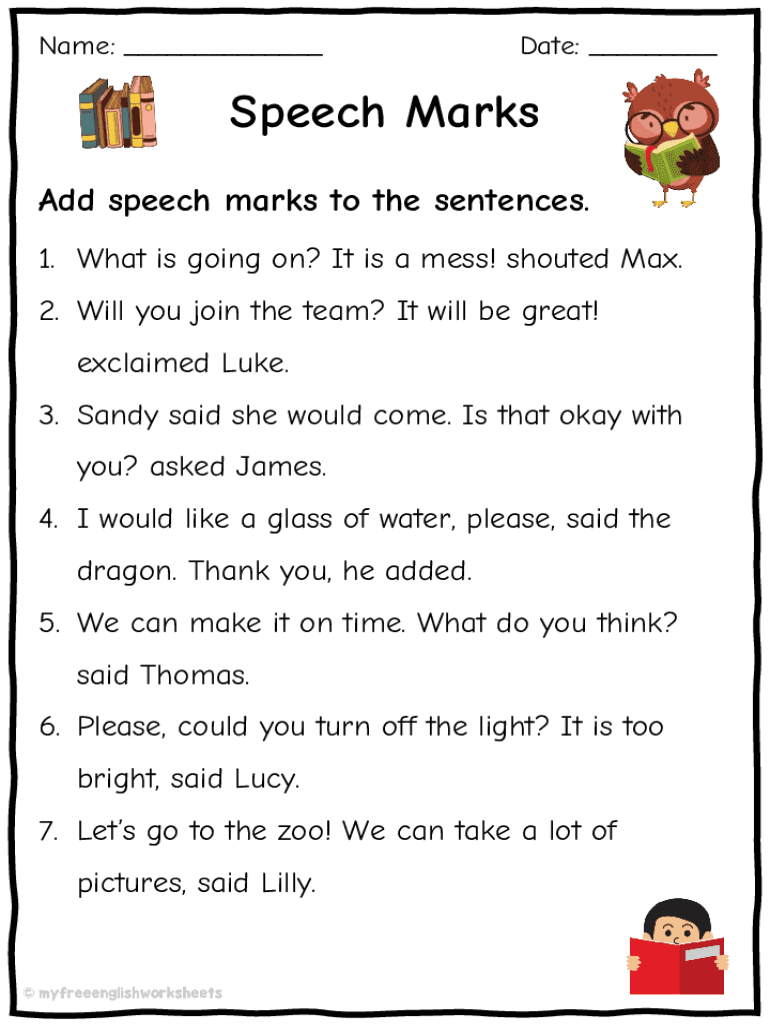 Fillable Online Grade 3 Speech Marks Worksheets Fax Email Print - pdfFiller
