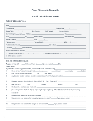 Fillable Online Full Life Chiropractic - PEDIATRIC HISTORY FORM Fax ...