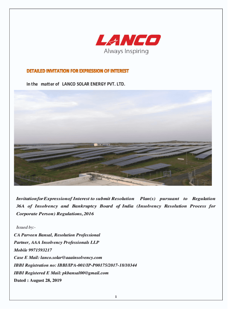Fillable Online In the matter of LANCO SOLAR ENERGY PVT Fax Email Print ...