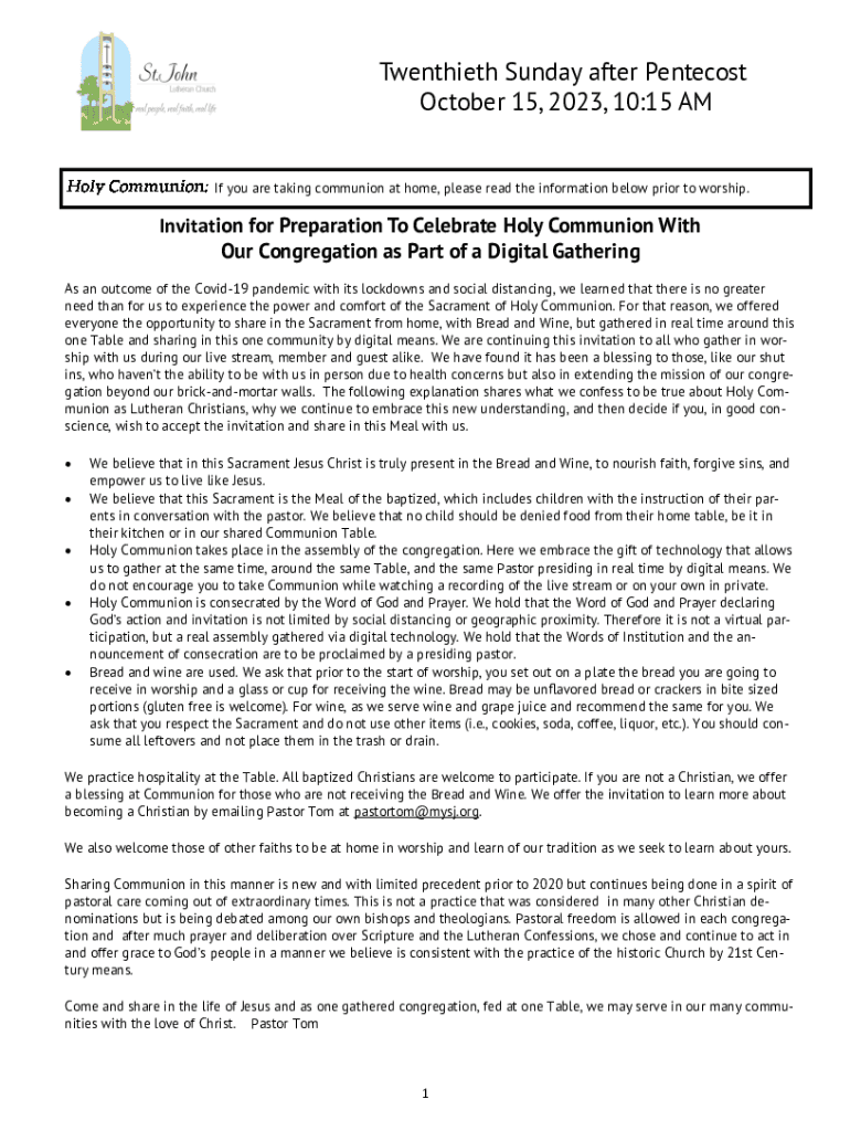 Fillable Online Holy Eucharist - Rite II The Twentieth Sunday after ... Fax Email Print - pdfFiller