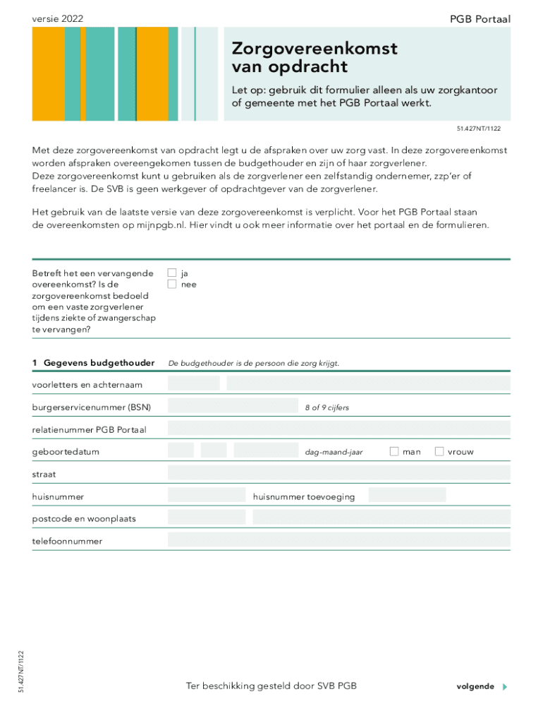 Invulbaar Online Zorgovereenkomst van opdracht. Met deze ...