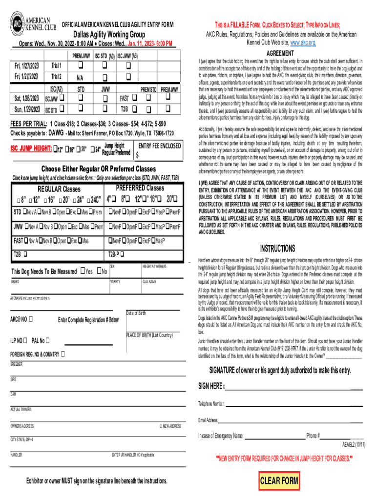 Fillable Online AKC Junior Open Agility World Championship Team USA Fax ...