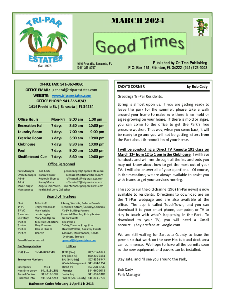 Fillable Online Newsletters - Tri-Par Estates Park & Recreation ...