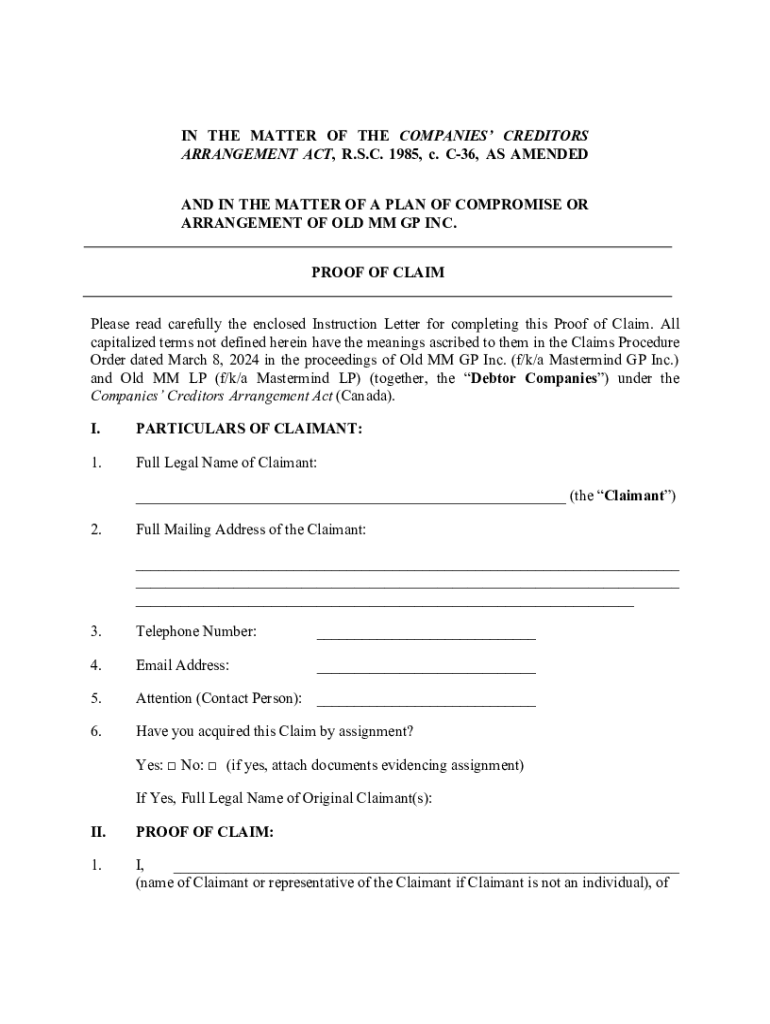 Fillable Online NOTICE OF DEADLINES TO FILE PROOFS OF CLAIM Case 20 ...