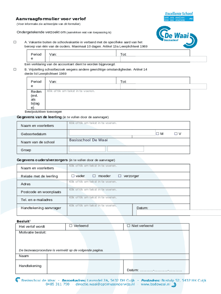 Aanvraag ulier verlof en vakantie Doc Template | pdfFiller