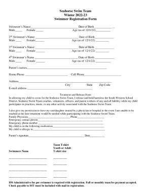 Fillable Online Novice Swim Team Registration Form Fax Email Print ...