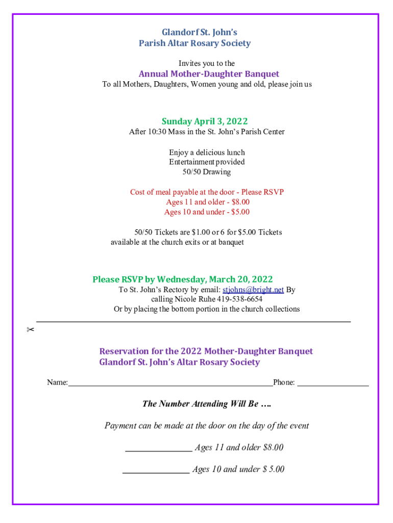 Fillable Online Glandorf St. John's Parish Altar Rosary Society Invites ...