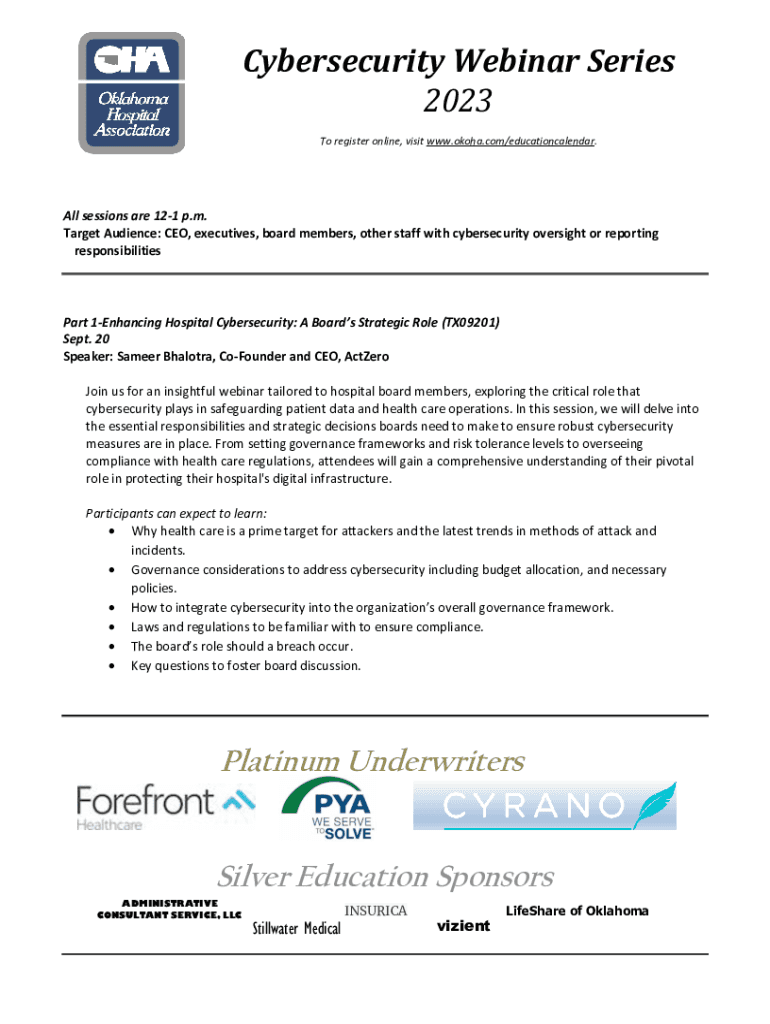 Fillable Online OHA offering cybersecurity webinar series beginning in ...