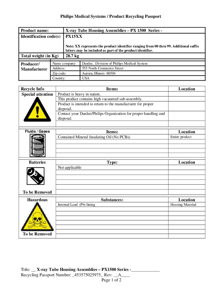 Fillable Online Philips Medical Systems / Product Recycling Passport Title Fax Email Print ...