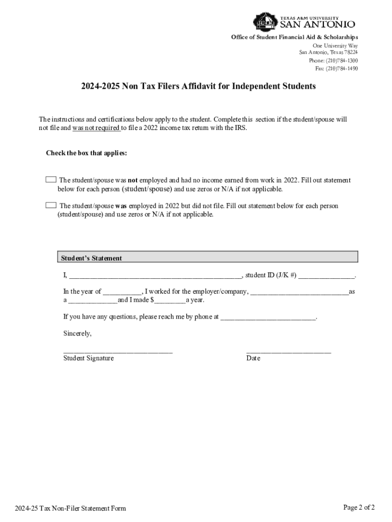 Fillable Online 2023-2024 TASFA Non Tax Filers Affidavit for Dependent ... Fax Email Print ...