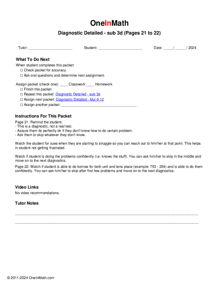 Fillable Online Repeat this packet: Diagnostic Detailed - sub 3d Fax ...