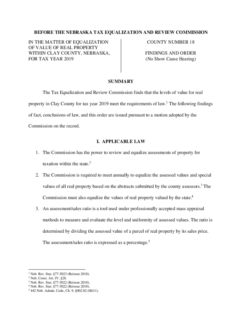Fillable Online terc nebraska property in Clay County for tax year 2019 ...