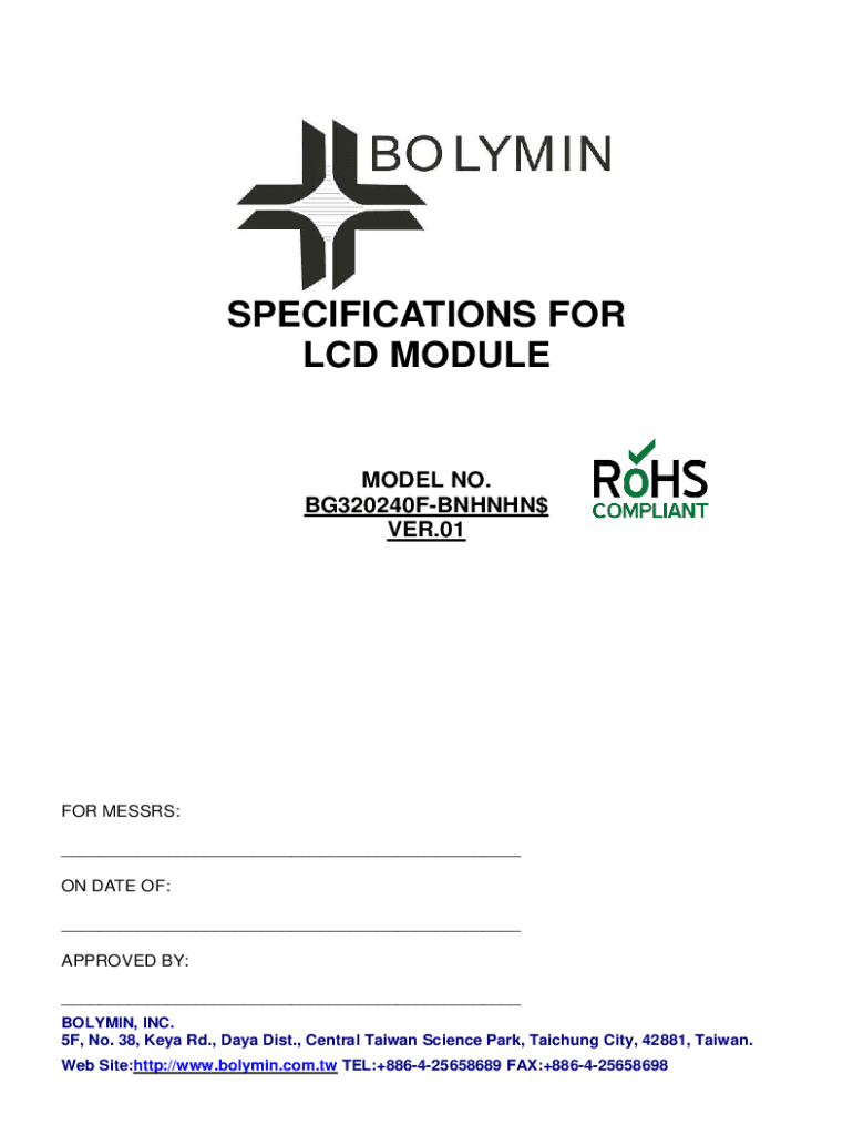 Fillable Online 320x240 Graphic LCD Display Module Fax Email Print - pdfFiller