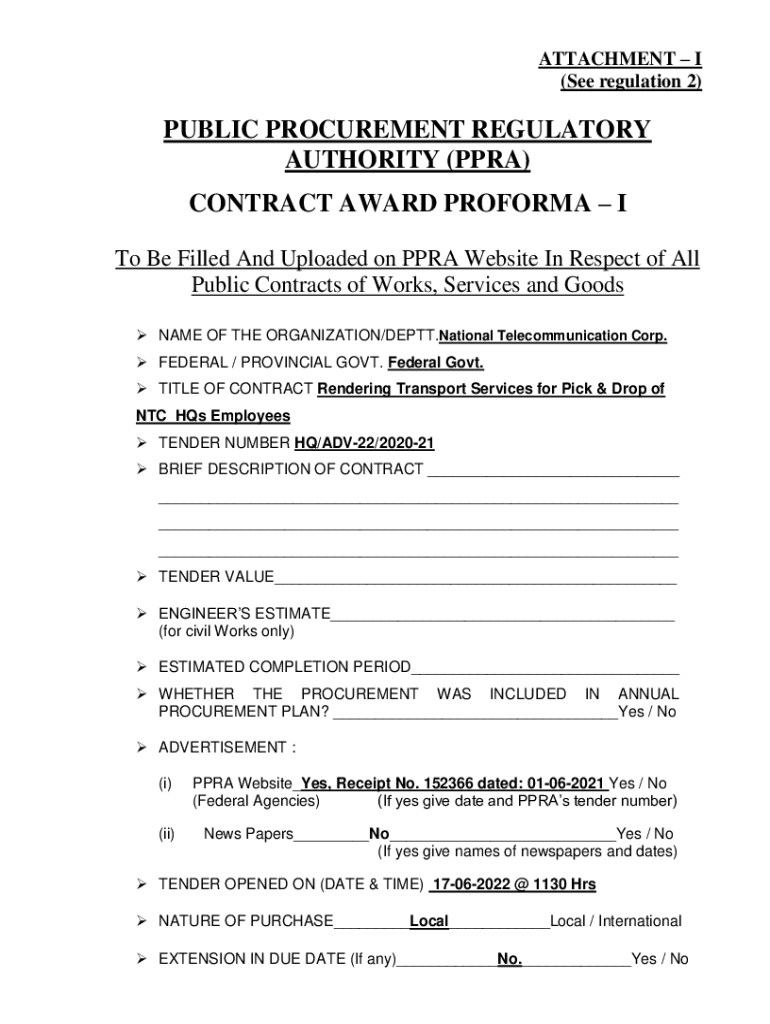 Fillable Online NESPAK- Contract Award Report PPRA Fax Email Print - pdfFiller