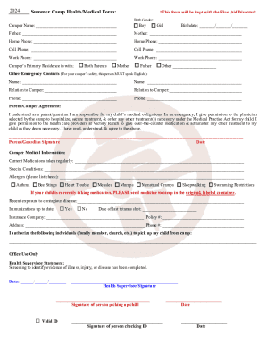 Fillable Online Summer Camp Health/Medical Form: Fax Email Print ...