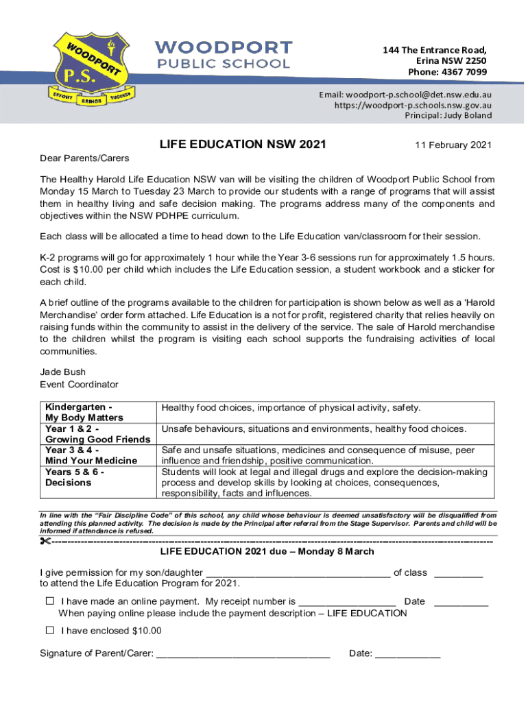 Fillable Online The Healthy Harold Life Education NSW van will be ...