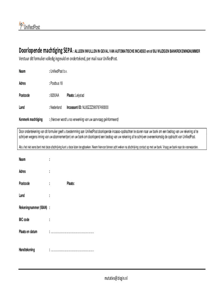 Invulbaar Online SEPA Machtiging toevoegen en/of IBAN met incasso ...