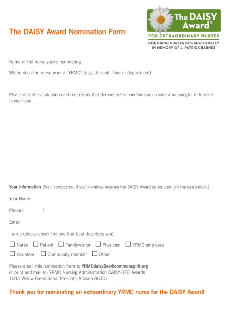 Fillable Online The DAISY Award Nomination Fax Email Print - pdfFiller