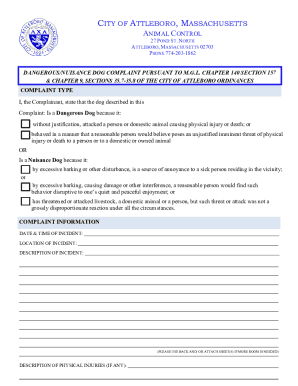 Fillable Online Animal Complaint Form - Attleboro Police Department Fax ...