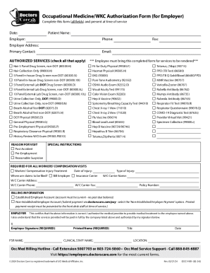 Fillable Online Occupational Medicine/WKC Authorization Form (for ...