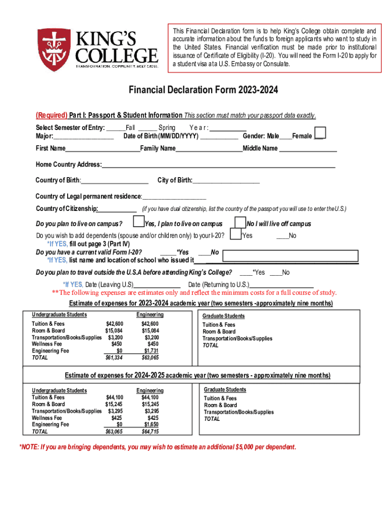 Fillable Online Declaration of Finances Certification Form Fax Email ...